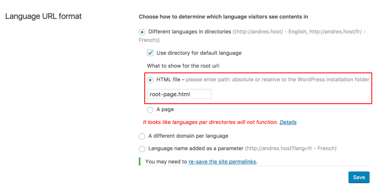 Language Directory for the Default Language - WPML