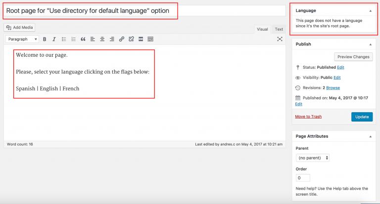 Language Directory for the Default Language - WPML