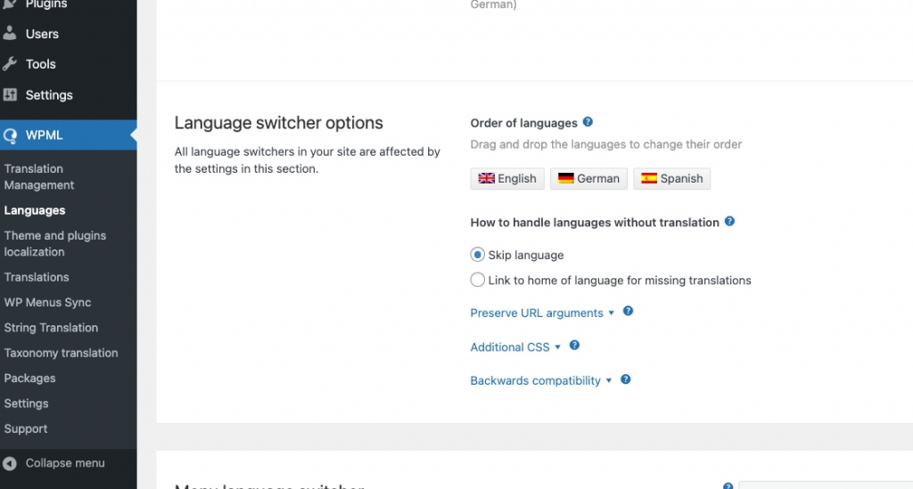 Language Switcher Options - WPML