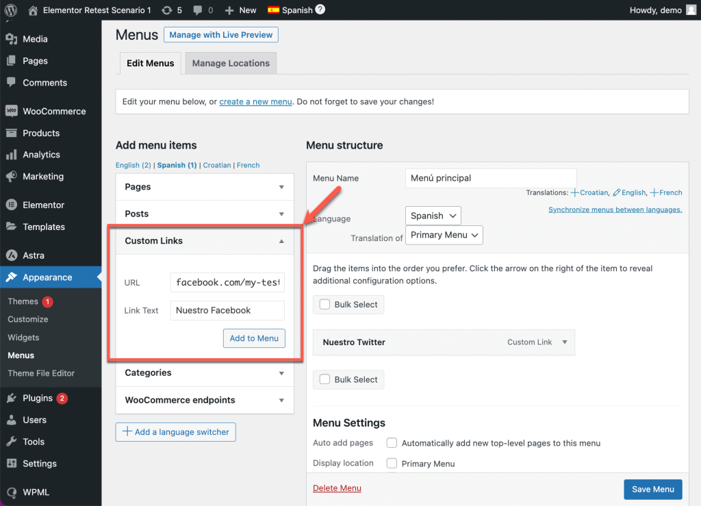 Translating Menus - WPML