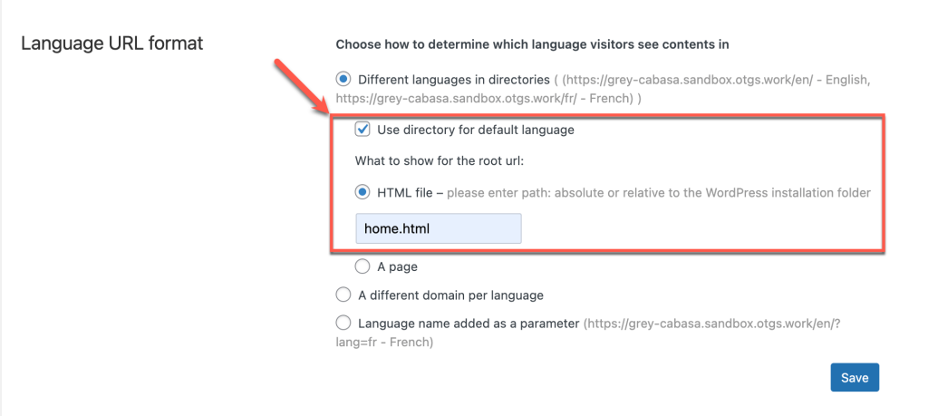 Language Directory for the Default Language - WPML