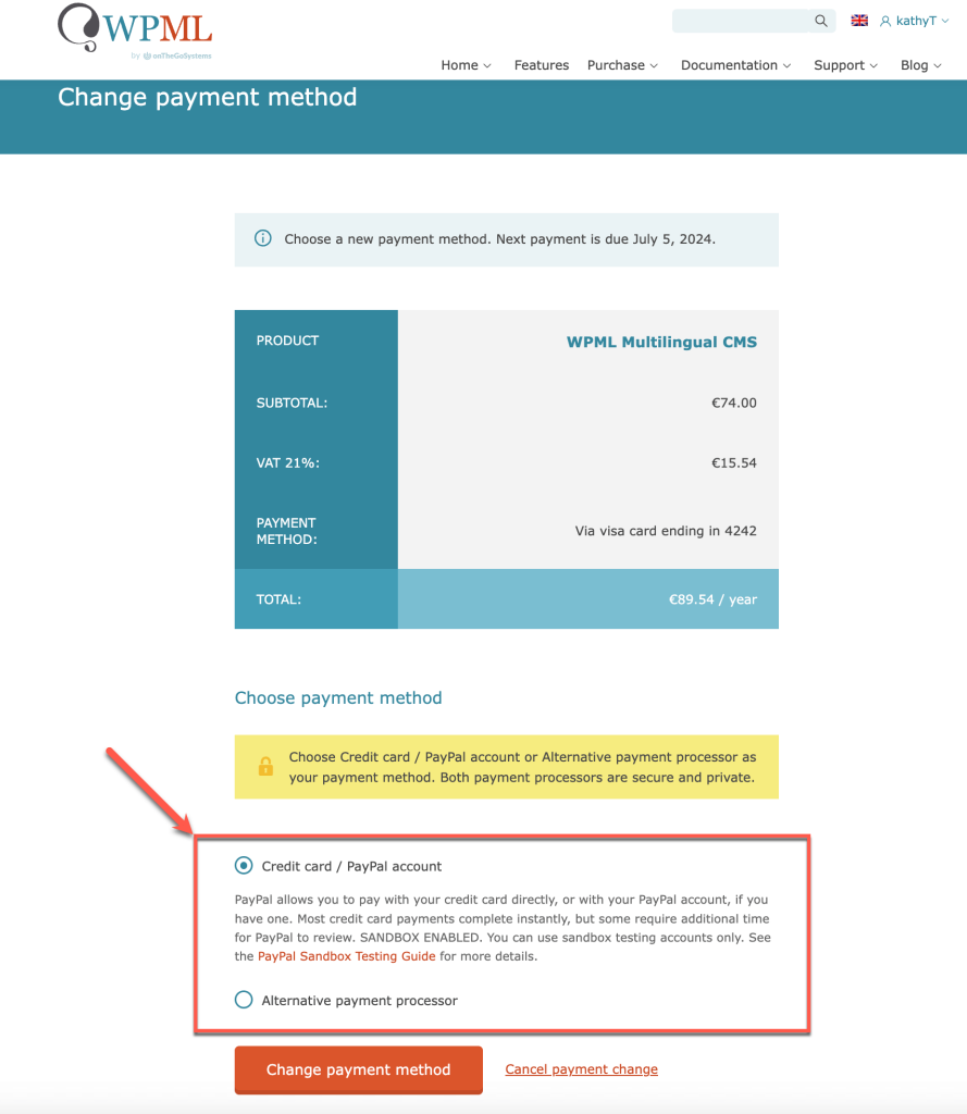 How To Change Your Payment Method - WPML