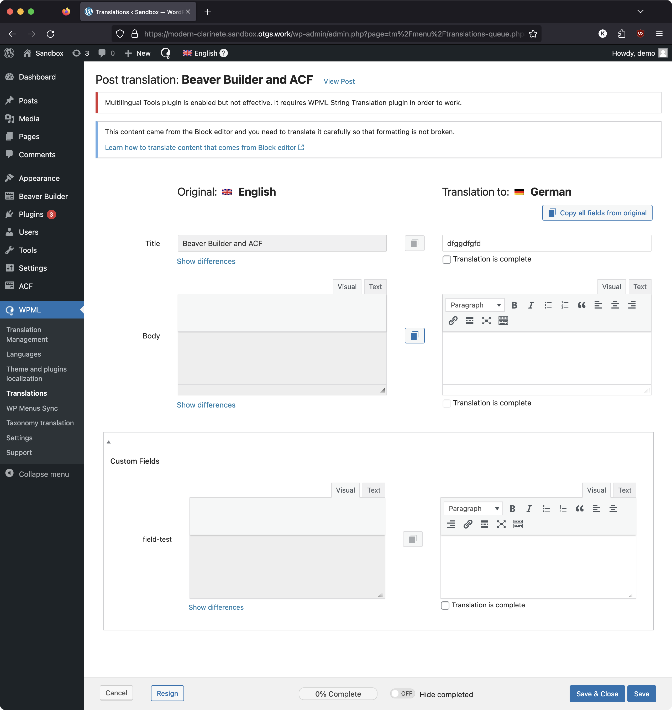 WYSIWYG fields not showing their content - WPML WYSIWYG fields not showing their content - WPML