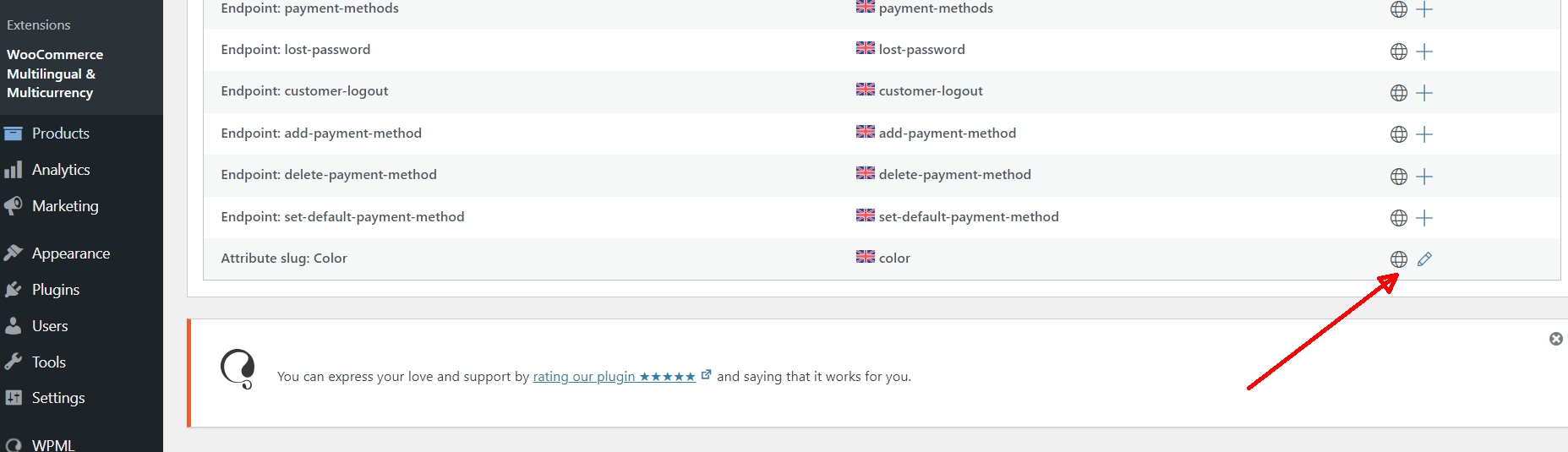 Attribute slug not changing in url - WPML
