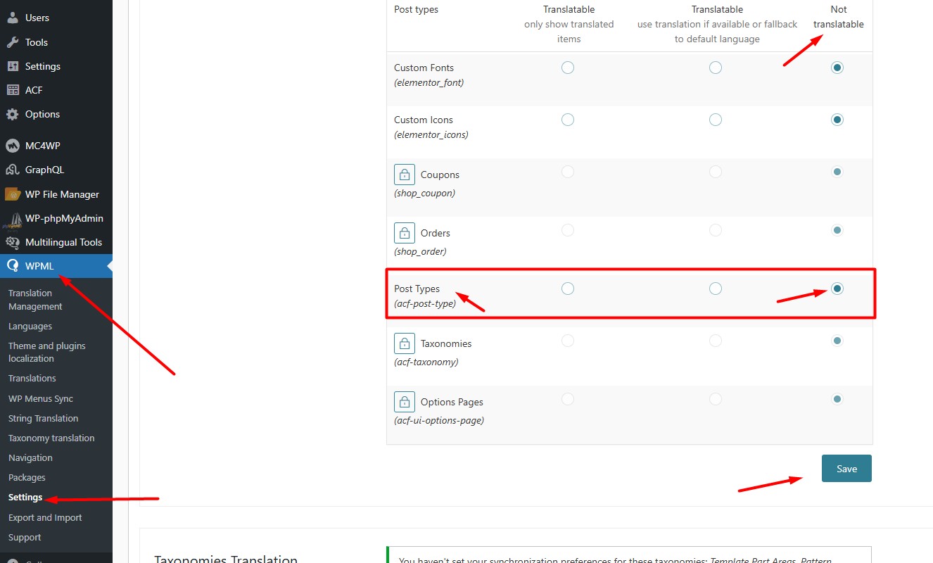 Custom Post Type from ACF Not Showing for Translation in English Admin - WPML
